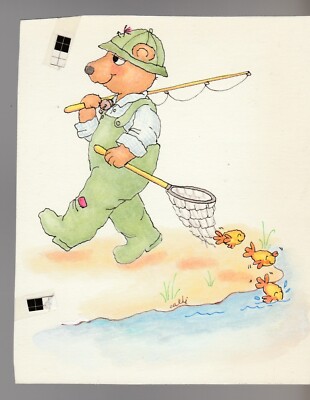 Giorno di Padri Carino Cartoon Orsacchiotto Pesca Rete 5x6.25 Auguri ...