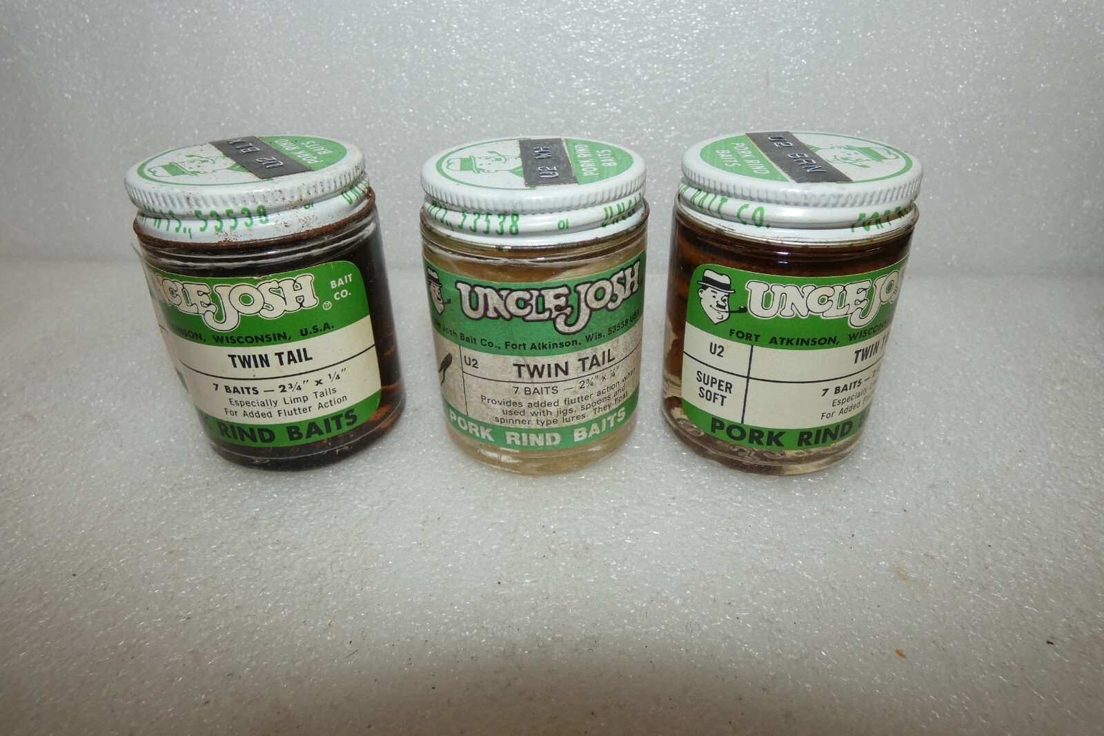 Uncle Josh Pork Rind Baits U2 TWIN TAIL Trailers BLACK WHITE BROWN 1 ...