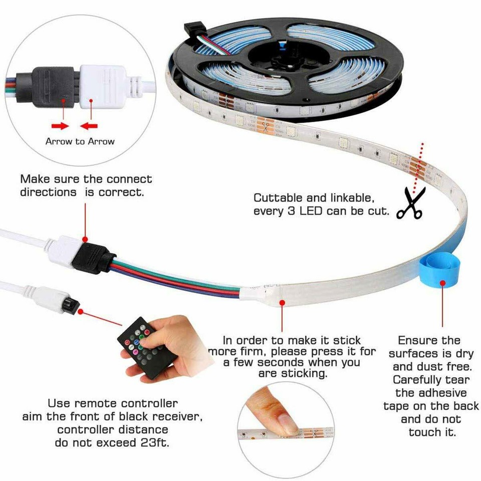 5M 300 LED Strip Lights 3528 5050 SMD RGB Ribbon Tape Roll Waterproof ...