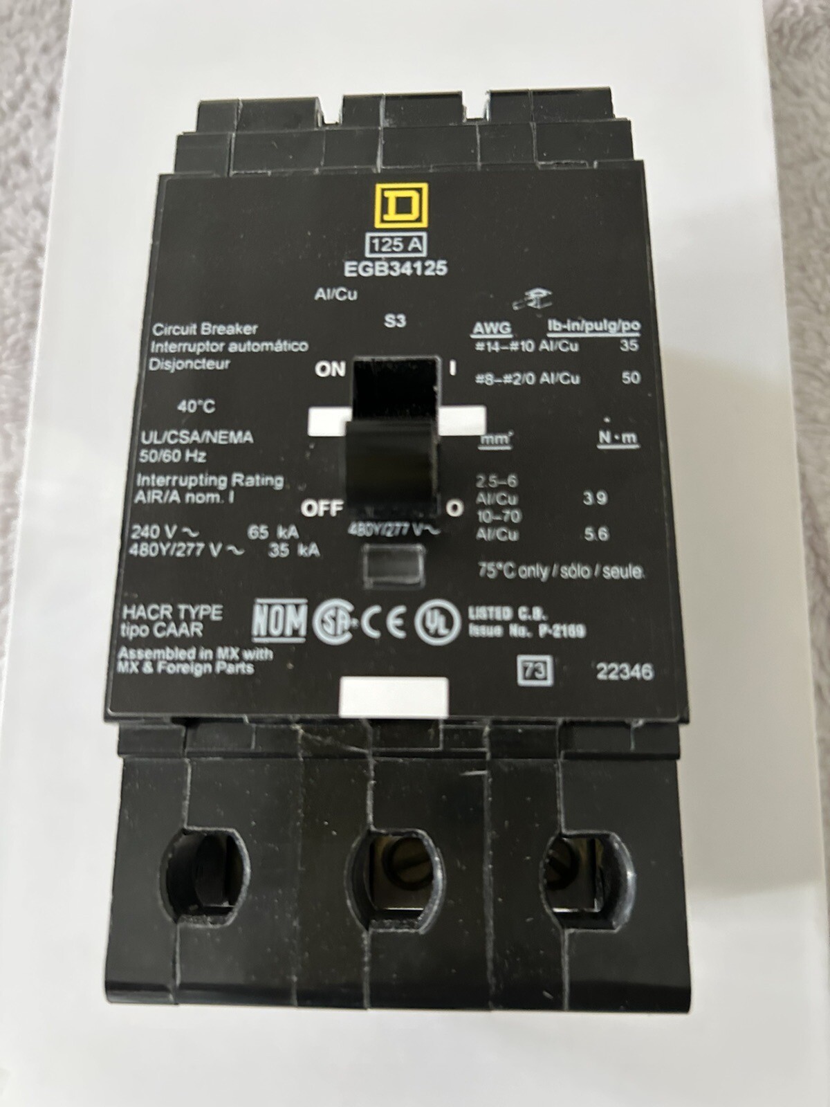 Square D 125 A Circuit Breaker - EGB34125 for sale online | eBay