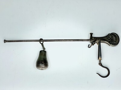 Antique Cast Iron Hanging Scale Balance Beam Counter Weight With Hooks ...