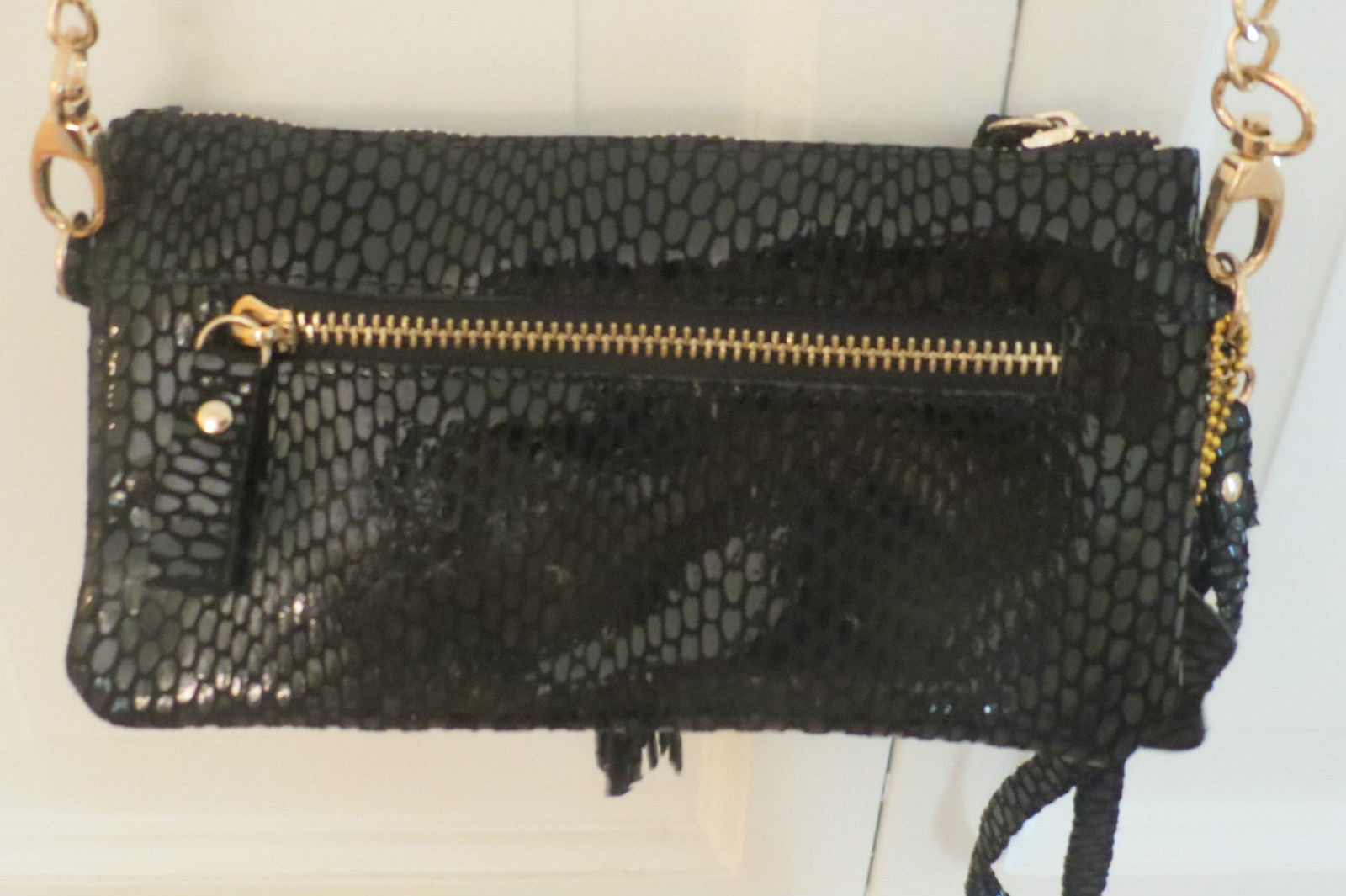 Dressy and Stylish Rivi Black Leather Wristlet/Clutch/Shoulder Bag ...