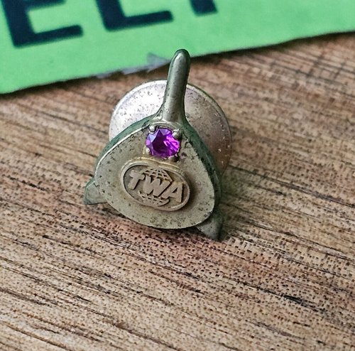 Vintage TWA Airlines Pink Gem Stone Gold Tone Dbl Globe Service ...