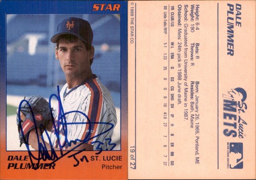 Dale Plummer Signed 1989 Star St. Lucie Mets #19 Card St. Lucie Mets ...