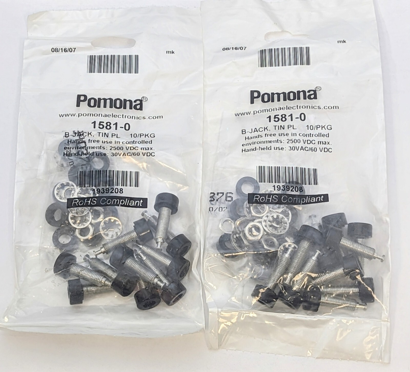 LOT OF 2 Pomona 1581-0 Black Panel Mount Banana Jacks PACKAGE OF 10 | eBay