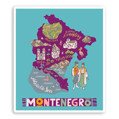 2 x 10cm Montenegro Balkans Map Vinyl Stickers Blue Map Luggage Sticker ...