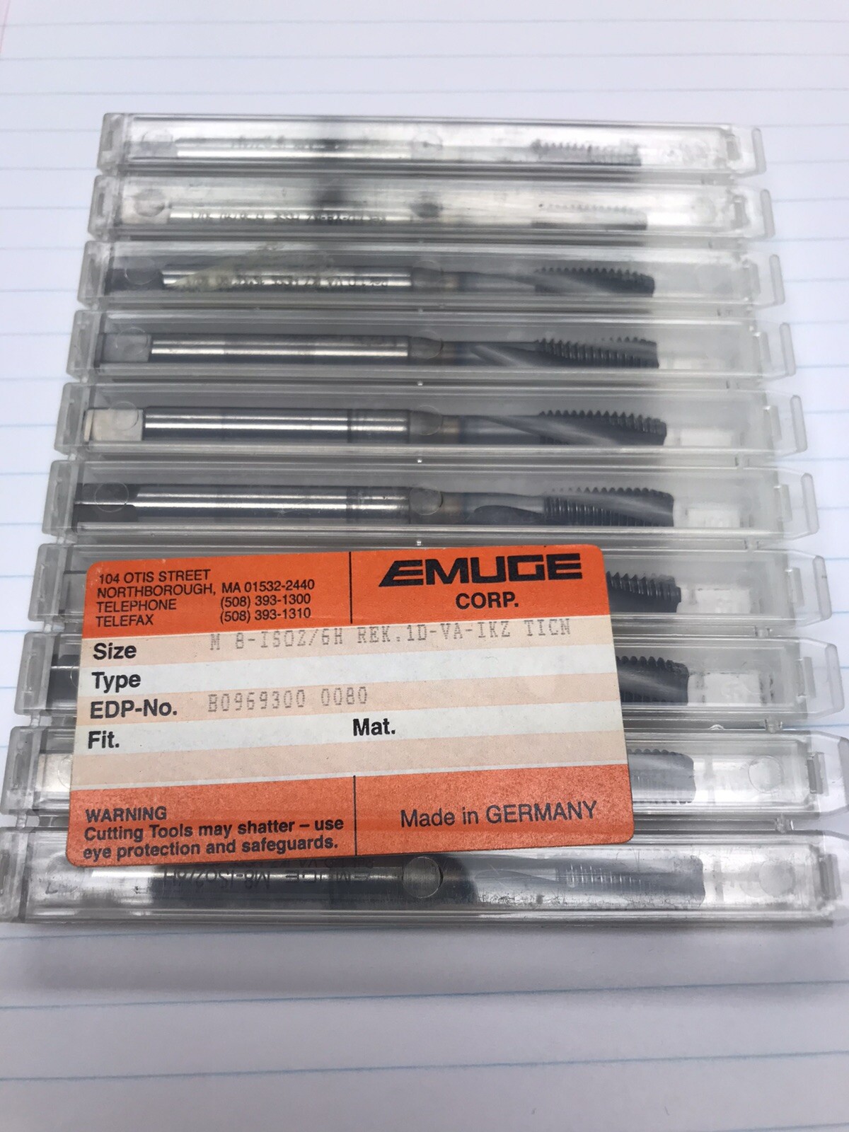 1 pc. M8 x 1.25 6H SP/FLT MB HP DIN COOLANT THRU TAP W/TICN. EMUGE (loc ...