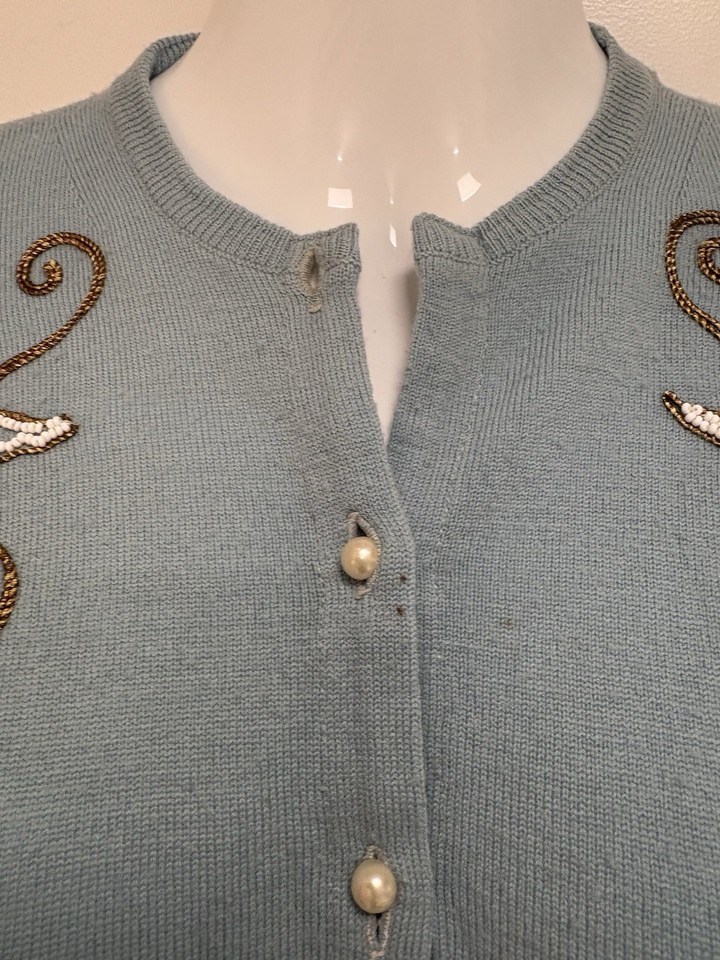 1955 Vintage Beaded Cardigan Sweater Wool Gems By Regina (w) | eBay