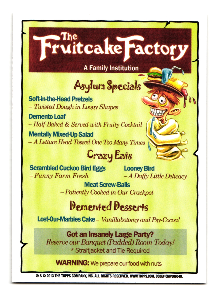 Cheesecake Factory Menu Parody Sticker 2013 Wacky Packages Insert | eBay