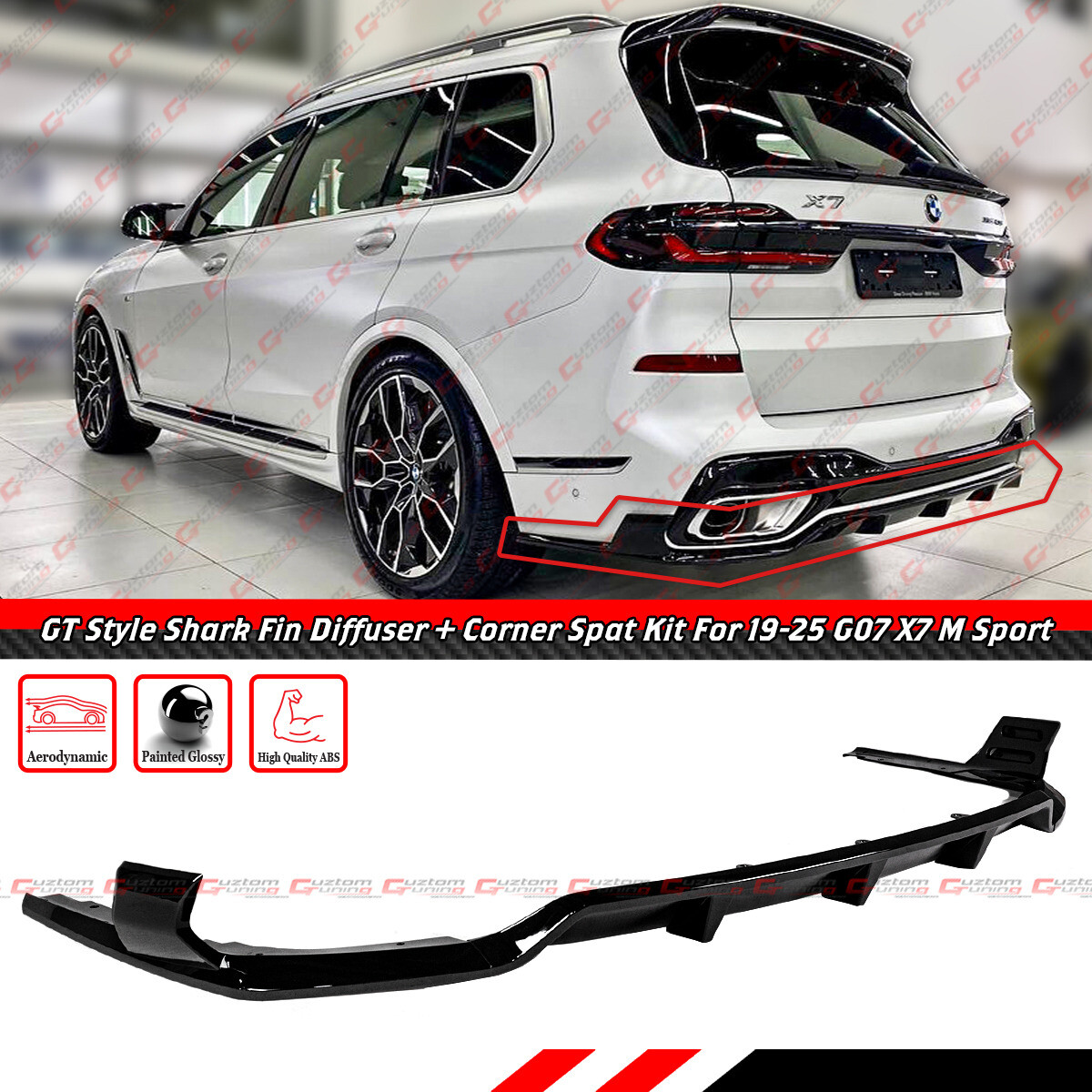 For 2019-2025 BMW X7 G07 M Sport Gloss Black Rear Bumper Diffuser W ...