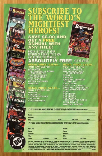 1997 DC Comics Subscription Vintage Print Ad/Poster Batman Retro 90s ...