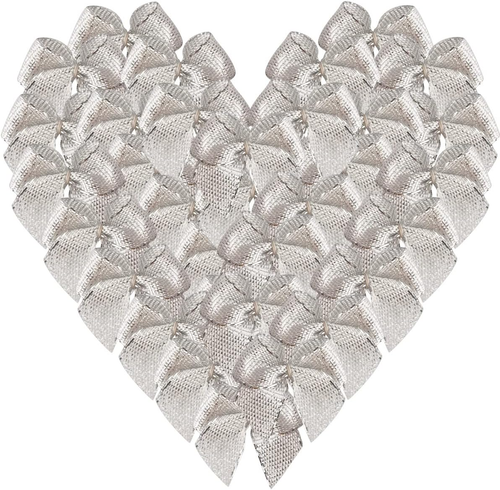 50Pcs 1.2-Inch Mini Silver Bows for Crafts Metallic Ribbon Bows ...