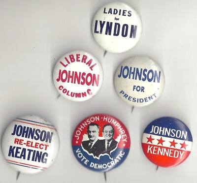 6 Different Lyndon Johnson LBJ Pins LADIES FOR LYNDON Keating HHH ...