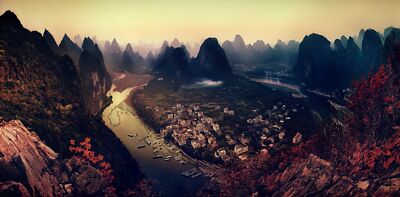 Landscape mountains cityscape river fall field forest Custom Gaming Mat ...