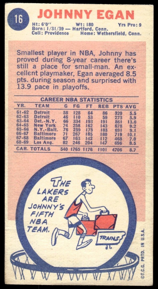 1969-70 Topps Johnny Egan Los Angeles Lakers #16 | eBay