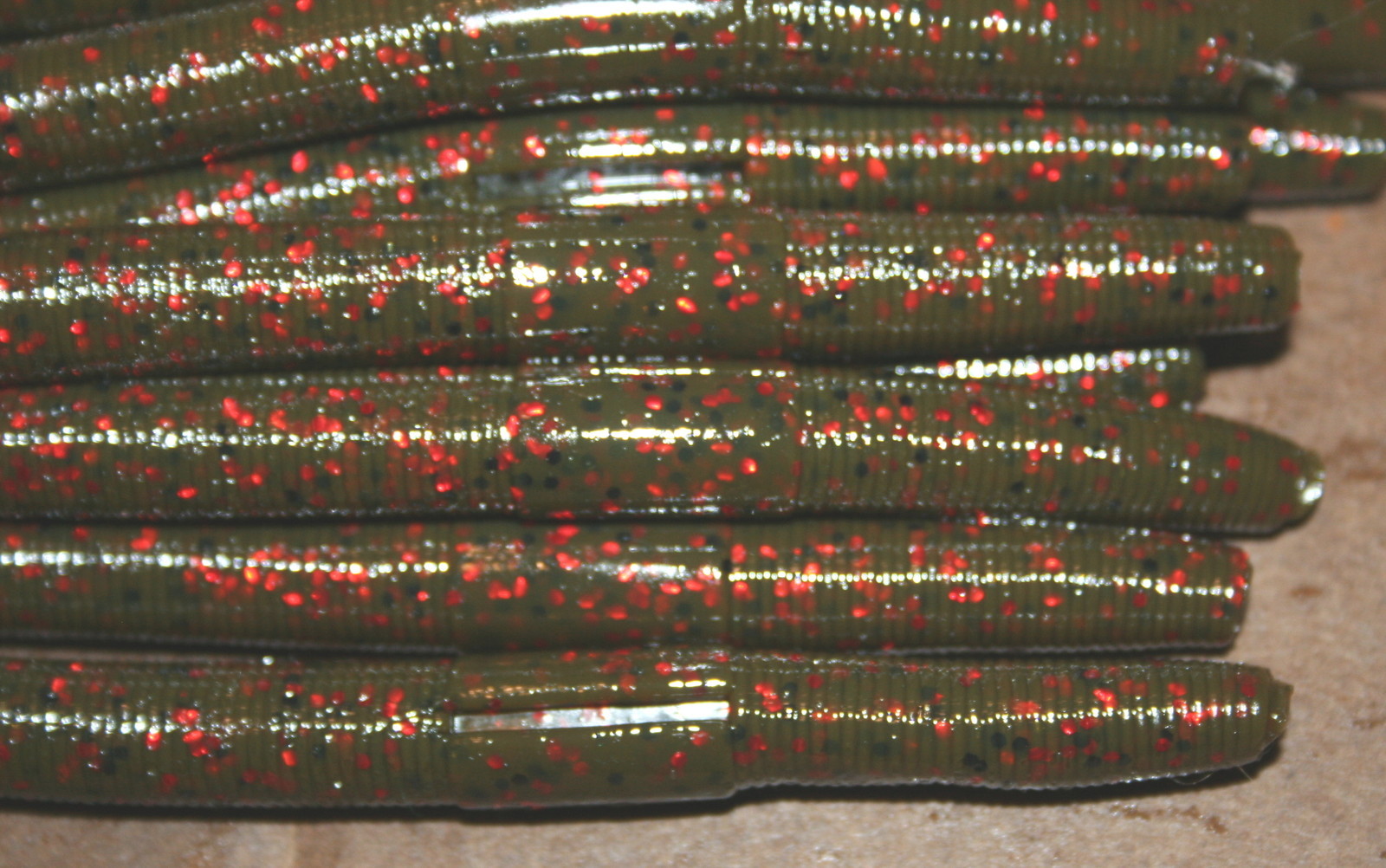 5" Stick Senko Style Green Pumpkin Red Fleck 100 pack Bulk Bass Plastic ...