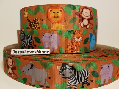 Grosgrain Ribbon Jungle Animals Tiger Elephant Zebra Giraffe Lion ...