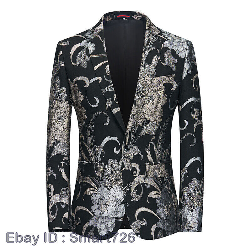 Autumn Men's Stage Performance Jacket One Button Printed Coat Banquet ...