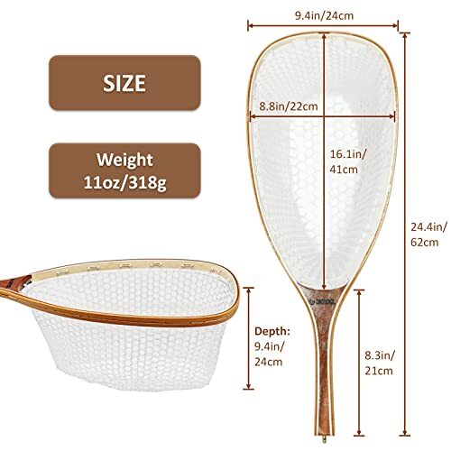 FLY FISHING NET Magnetic Release Rod Holder Wooden Landing Trout ONROCL ...
