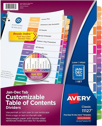 Ready Index Customizable Table of Contents Multicolor Dividers Jan-Dec ...