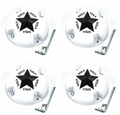 4x New MSA Off-Road Wheels White w/ Black Star Wheel Center Caps M38 ...