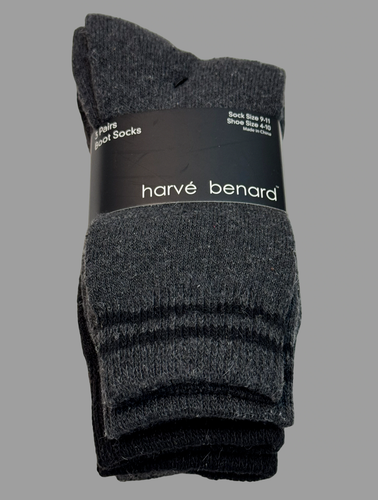 Harvé Benard Boot Crew Socks (3) Women 9-11 Black Gray 85% Cotton 12% ...