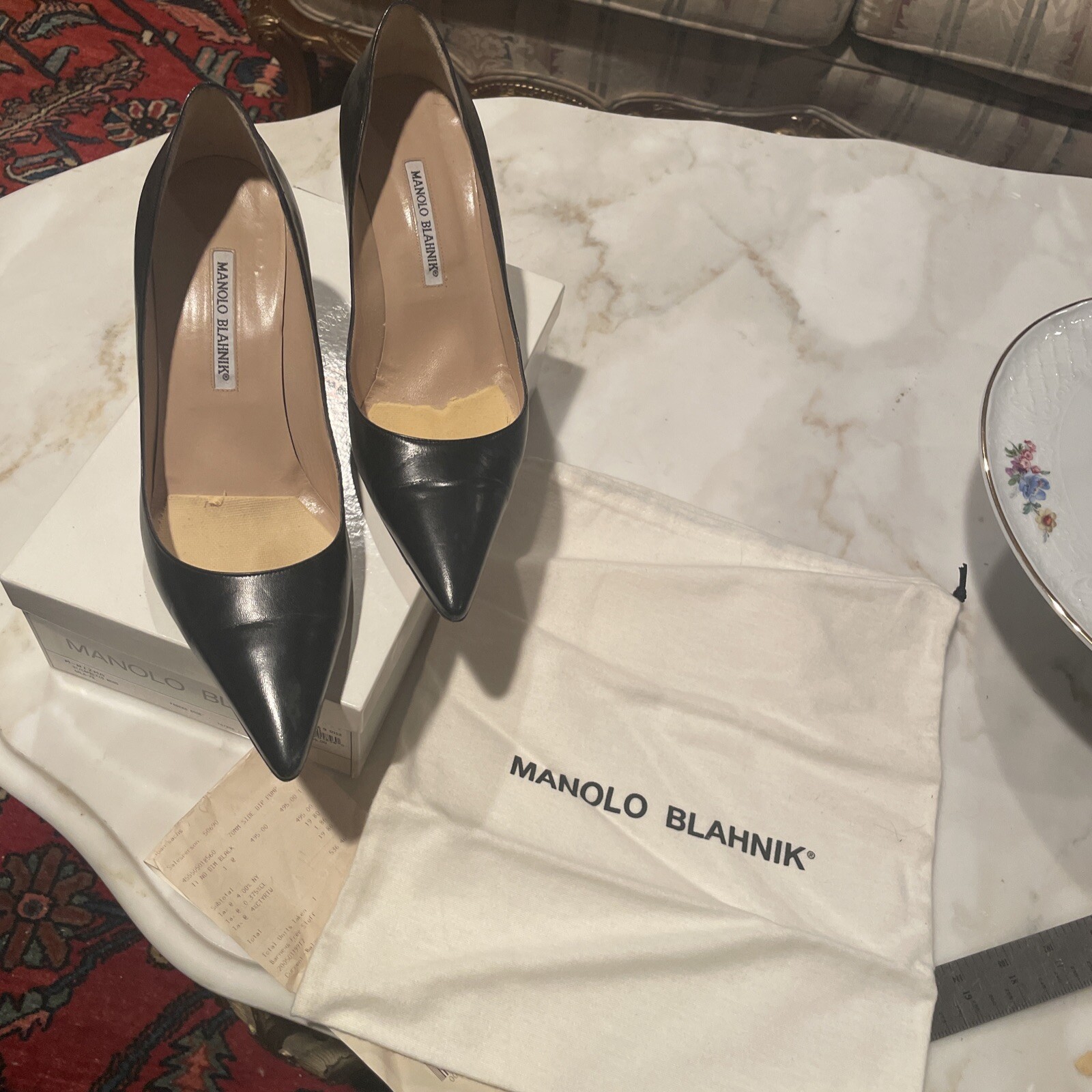 Pair of M-Wizma Monolo Blanik Black Leather Pump Heel… - Gem