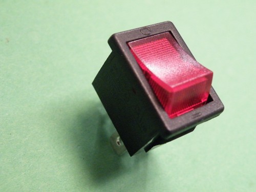 Miniature Mains Rocker Switch SPST Red Neon illuminated 6A 250Vac 4g ...
