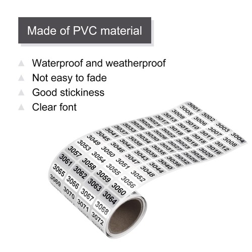 Consecutive Number Stickers 3001 to 4000 Inventory Label Black Numbers ...