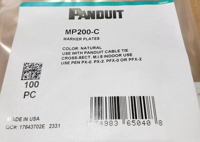 PANDUIT MP200-C MARKER PLATES NATURAL INDOOR PRICE FOR 100 PER PACK ...