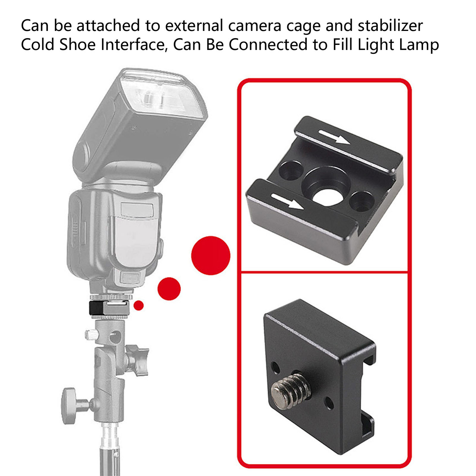 Camera Cage Cold Shoe Bracket Safety Release 1/4in Adapter For Hot Shoe ...