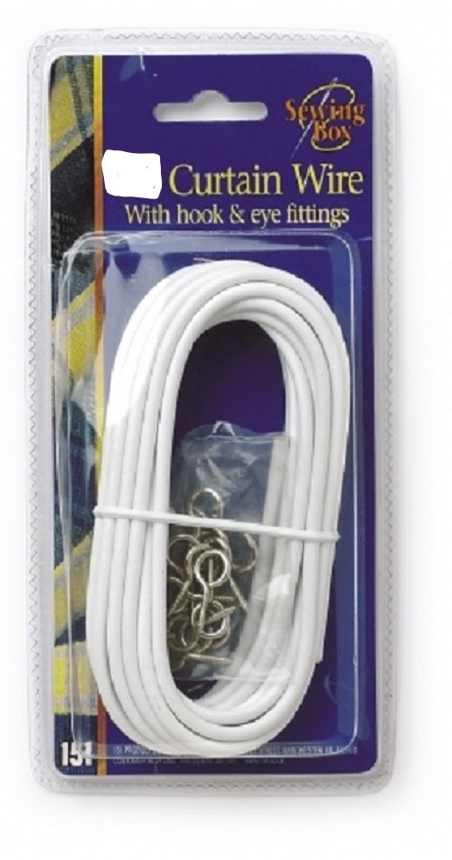 2M CURTAIN WIRE WITH HOOK & EYE FITTINGS - WINDOW NET CORD CABLE BLIND ...