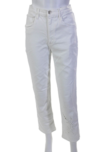 3x1 NYC Womens High Rise Open Knit Lizard Straight Leg Jeans White Size ...