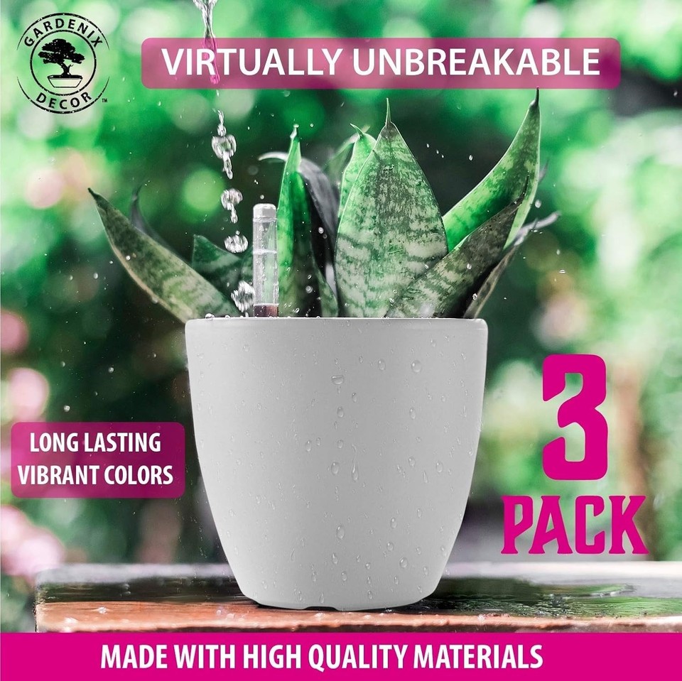 Self Watering Pots for Indoor Plants 3 Pack - Flower Pot with Water ...