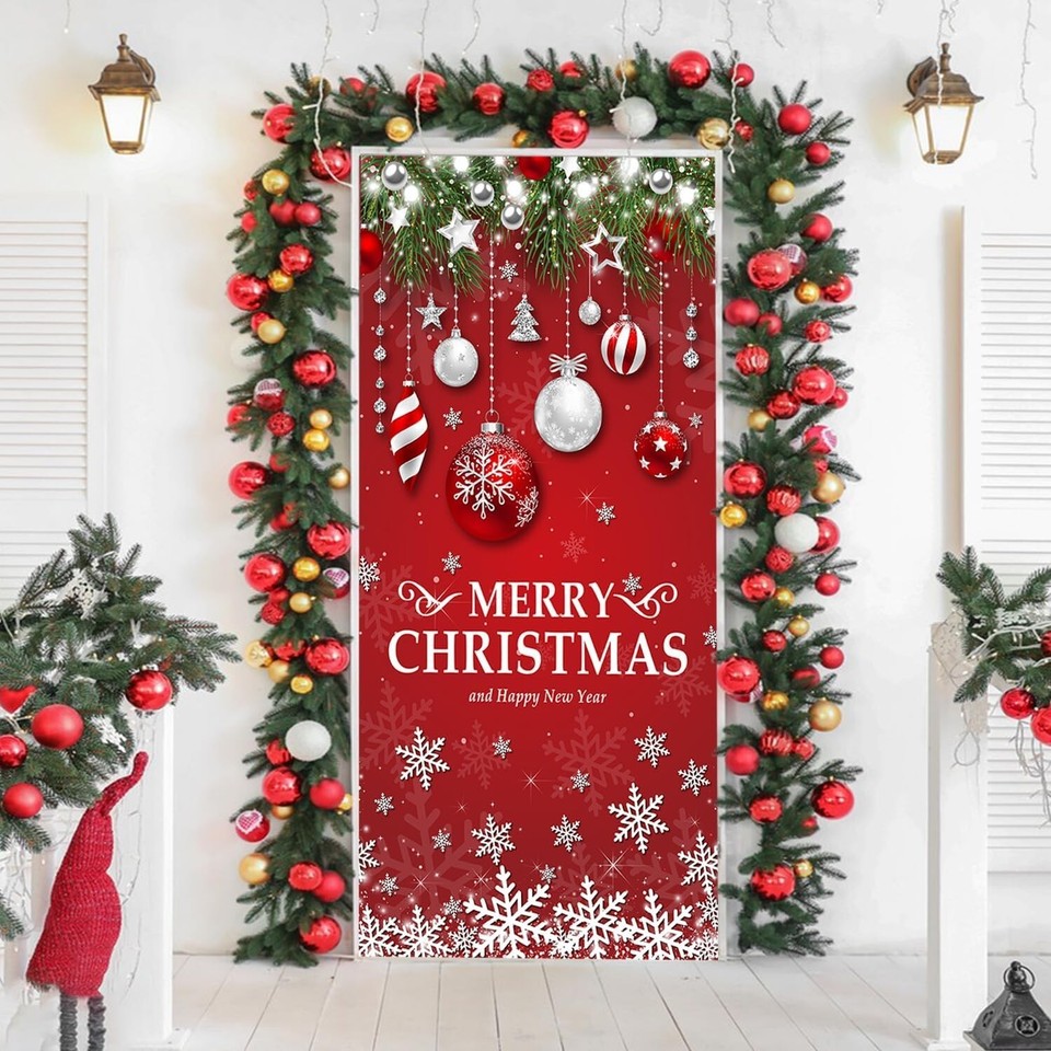Retro Christmas Door Decorations Christmas Door Cover Front Door ...