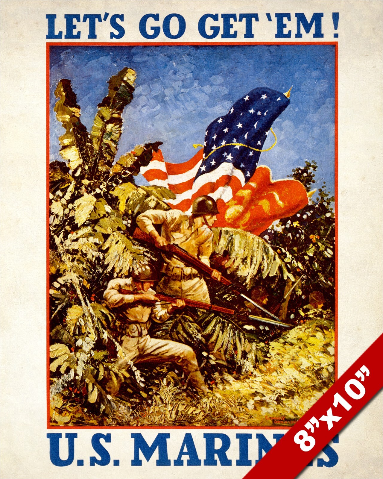 WWII UNITED STATES MARINE CORPS PROPAGANDA POSTER PAINTING REAL CANVAS ...