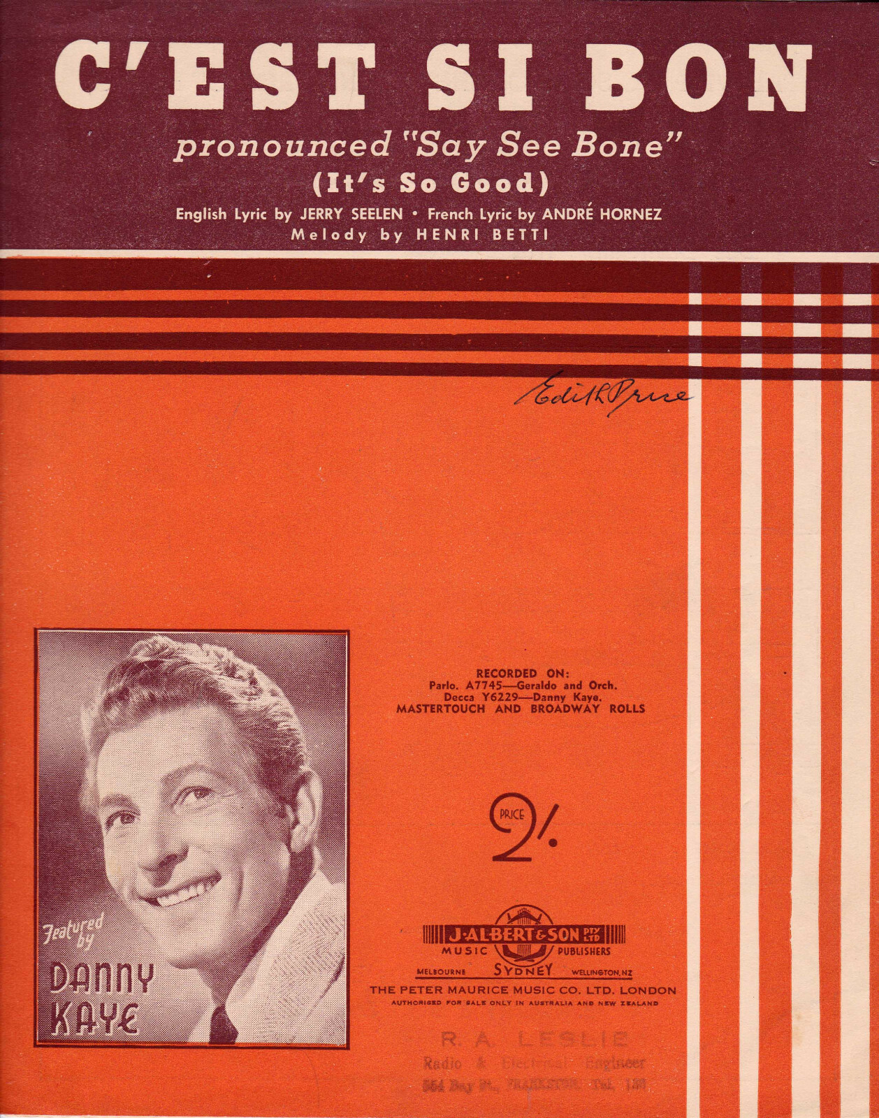 C'EST SI BON Danny Kaye SHEET MUSIC SirH70 | eBay