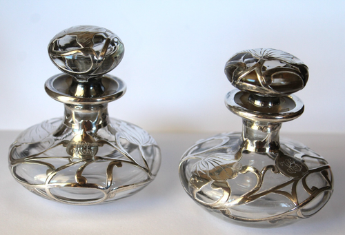 Art Nouveau Mathews Co. Sterling Silver Overlay Glass Perfume Cologne ...