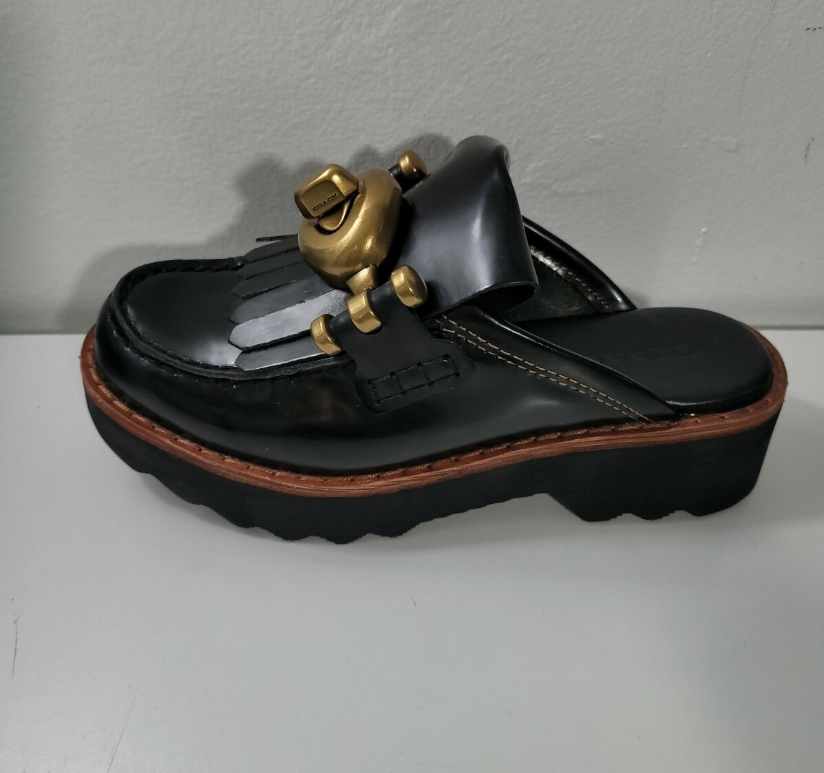 Coach Womens Turnlock Creepers Slide Mules Black Fringe Size 5 | eBay