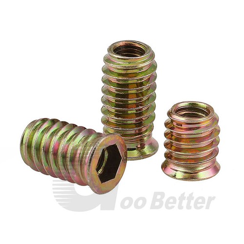 M6-M10 Furniture Nuts Threaded Wood Insert Bolt Flat Head Hex Screw In ...