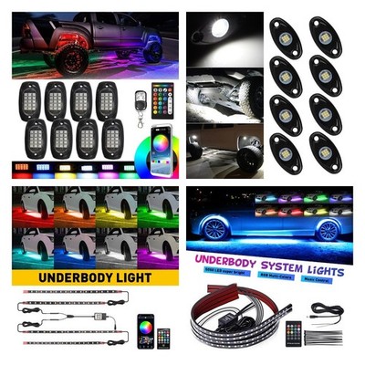 RGB/White Car Strip LED Tube Underglow System Underbody Neon Light Kit ...