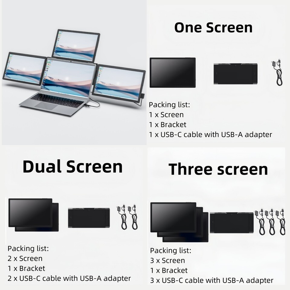 13.3in Multi-screen Portable Three screen Foldable triple Monitor 1920* ...