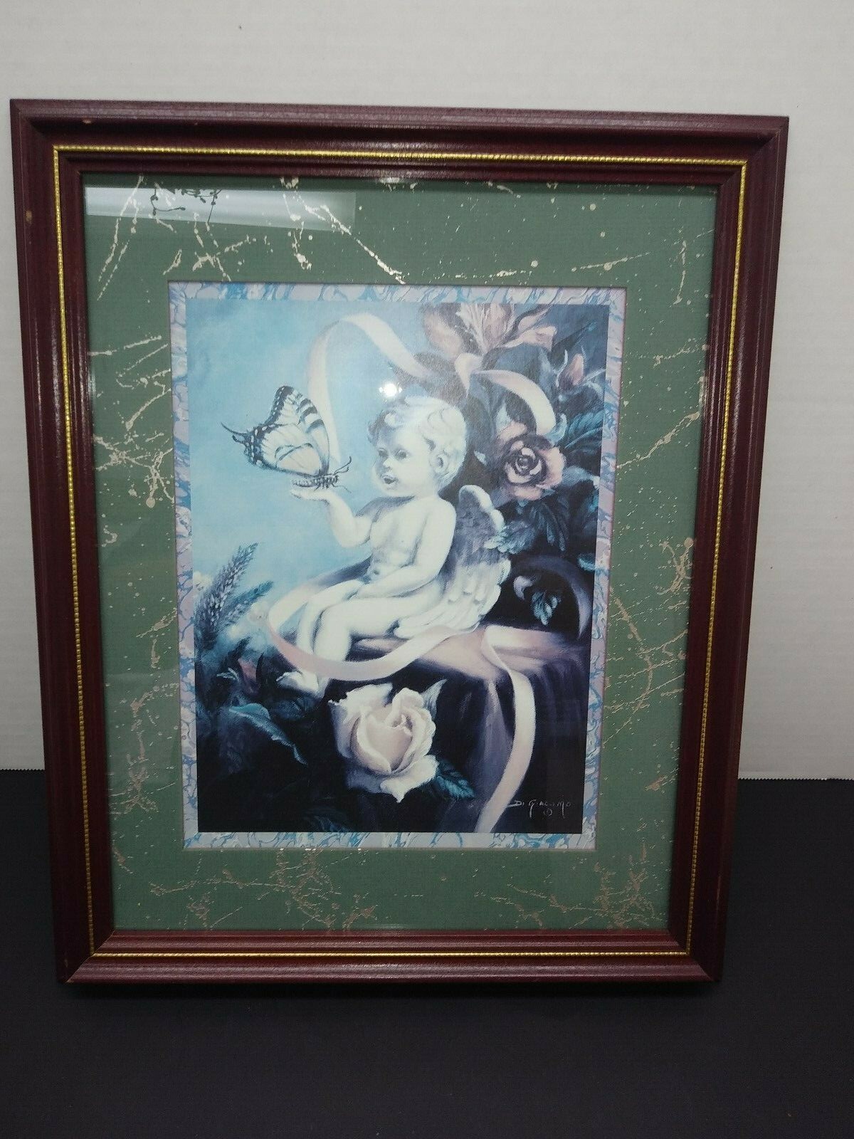 1 Pair of Beautiful Cherub Prints 16x13 Framed in Mohagany with Gold ...
