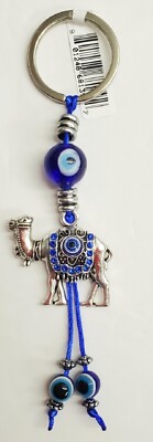 Lucky Camel Key Chain Hanging Ring Feng Shui Blue Evil Eye Rhinestones ...