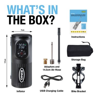 RING RTC2000 Handheld Digital Tyre Inflator Air Compressor USB LED ...