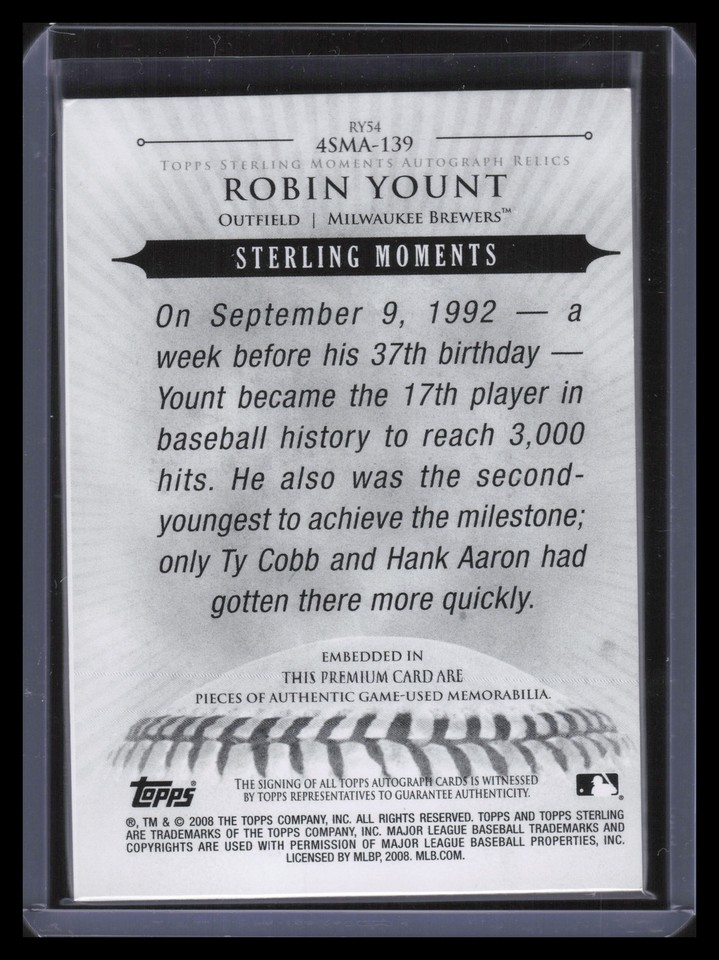 2008 Topps Sterling Moments Autographs Robin Yount Quad Bat Jersey Auto ...