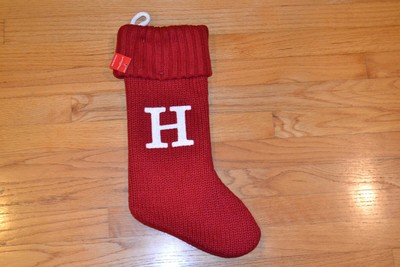 Letter Initial "H" 17" Red Monogram Xmas Stocking Knitted Knit By ...