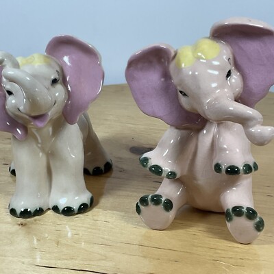VINTAGE KAY FINCH CALIFORNIA POTTERY ELEPHANTS. HAND PAINTED. RARE PAIR ...