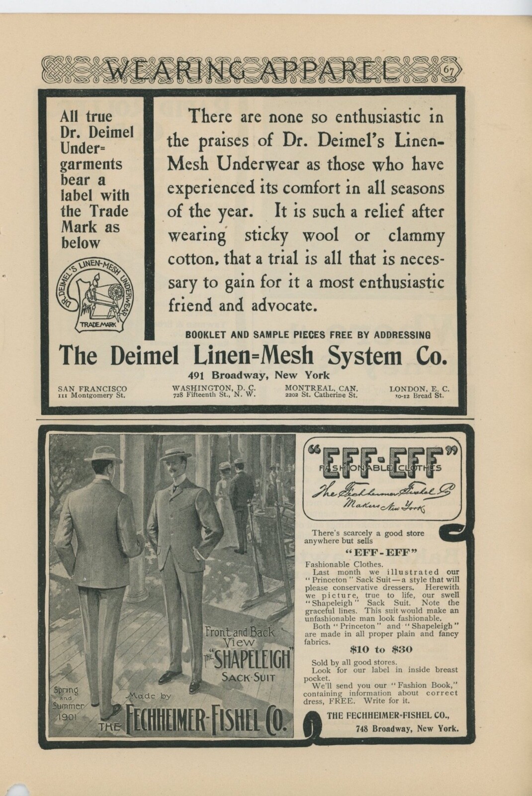 1901 Fechheimer Fishel Co Vintage Clothing Ad Eff Off Brand Shapeleigh ...
