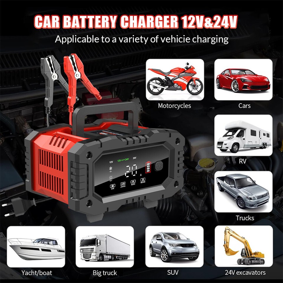 20-Amp Car Battery Charger,12V/20A and 24V/10A LiFePO4,Lead-Acid(AGM ...